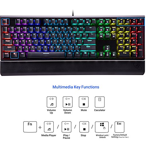 Rosewill Mechanical Gaming Keyboard, RGB Backlit Clicky Computer Mechanical Keyboard for PC, Laptop, Mac, Rainbow LED Modes with Side Backlight & Software Suite for Customization – Brown Switch
