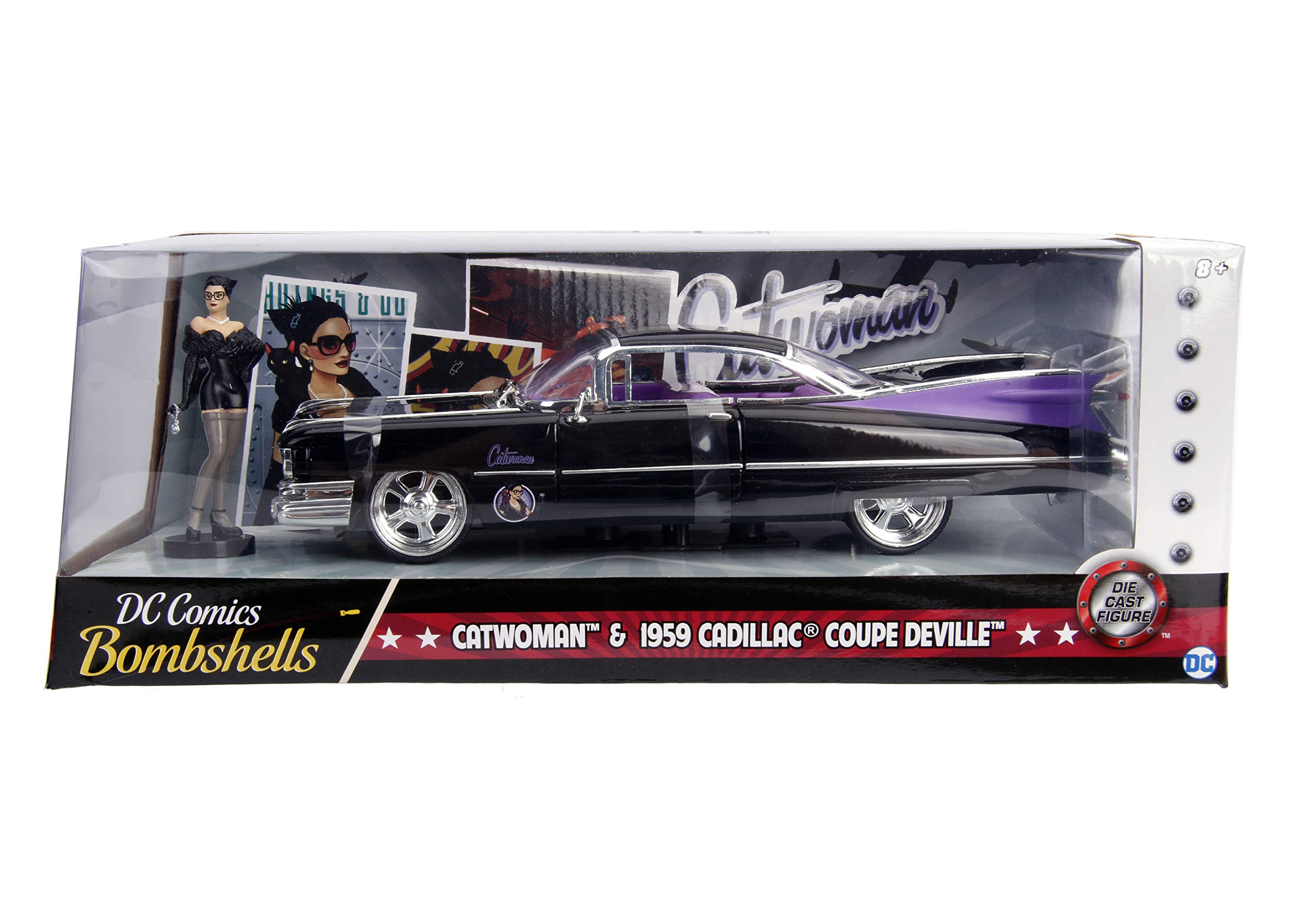DC Comics Bombshells Catwoman & 1959 Cadillac Die-cast Car, 1:24 Scale Vehicle & 2.75" Collectible Figurine 100% Metal