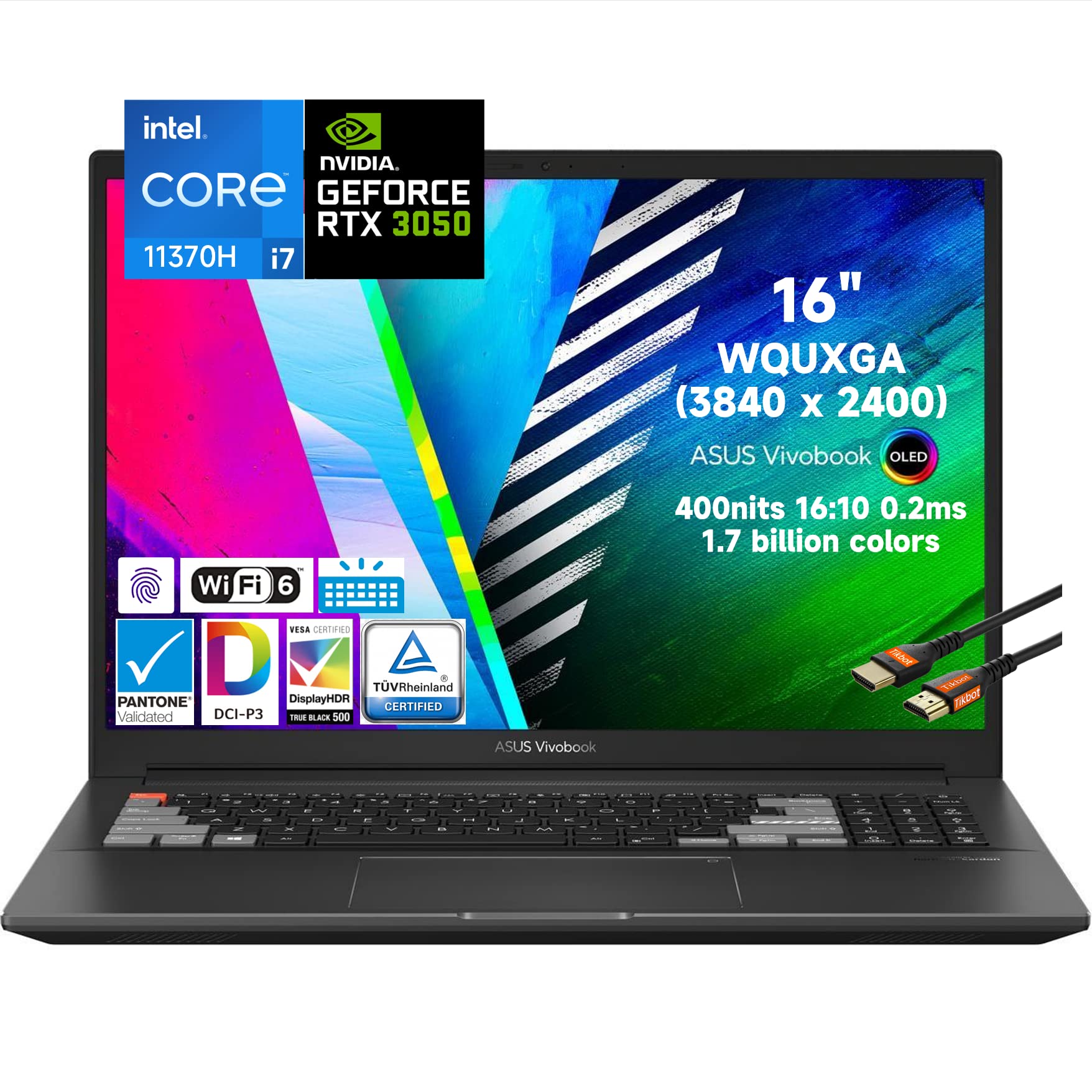 ASUS VivoBook Pro 16X OLED 16" 4K UHD 16:10 Display Slim Laptop Intel Core i7-11370H NVIDIA GeForce RTX 3050 Backlit KB 100% DCI-P3 Pantone Win11 Pro w/HDMI (16GB RAM | 2TB SSD)