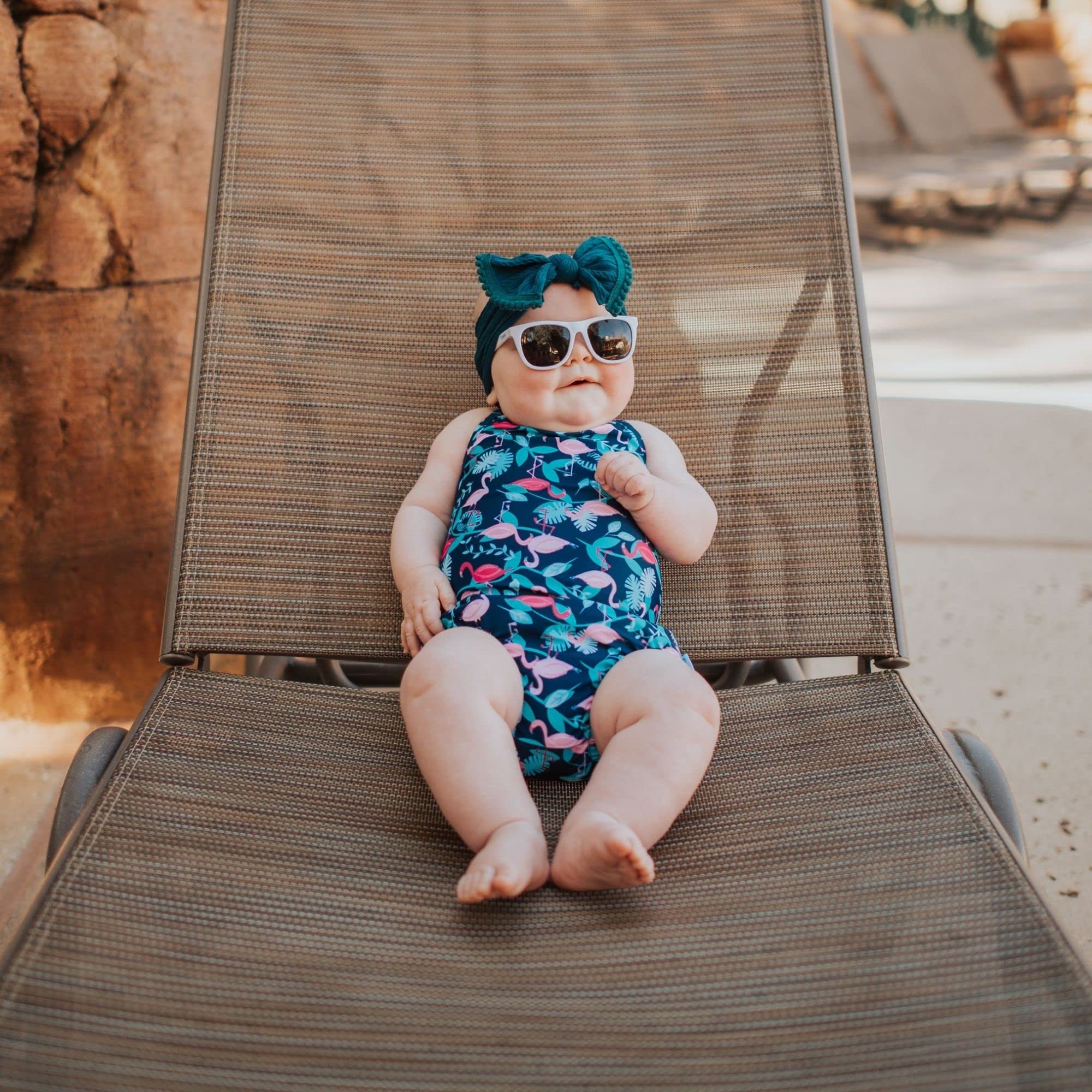 i play. by green sprouts One-piece Swimsuit w/ Built in Reusable Swim Unisex Diaper | Helps provide secure protection for babies & swimmers,Navy Flamingos,3T