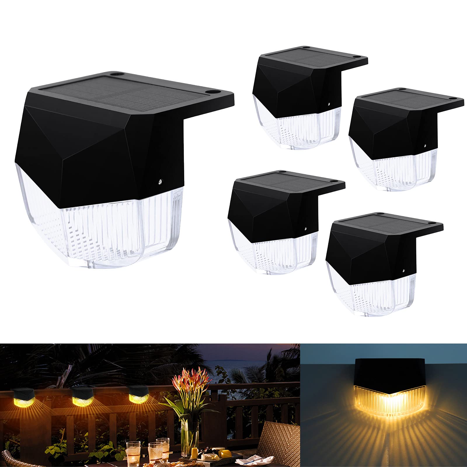 Kihoplly Solar Step Lights Outdoor, 4 Pack Solar Deck Lights Waterproof LED Solar Fence Lights for Garden Fence Patio Yard Stair Pathway Driveway Dock Porch Path