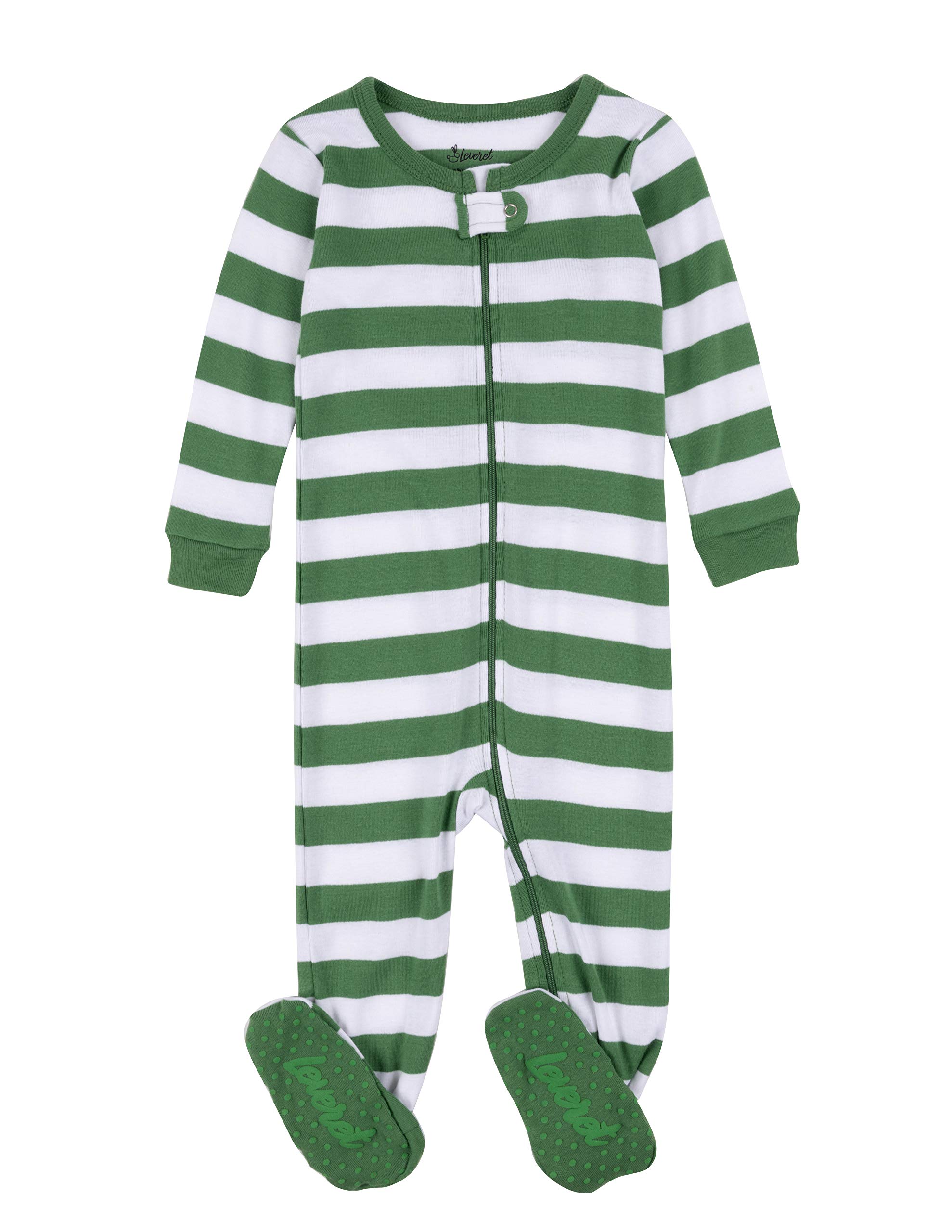 Leveret Kids Pajamas Baby Boys Girls Footed Pajamas Sleeper 100% Cotton (Green/White, Size 12-18 Months)