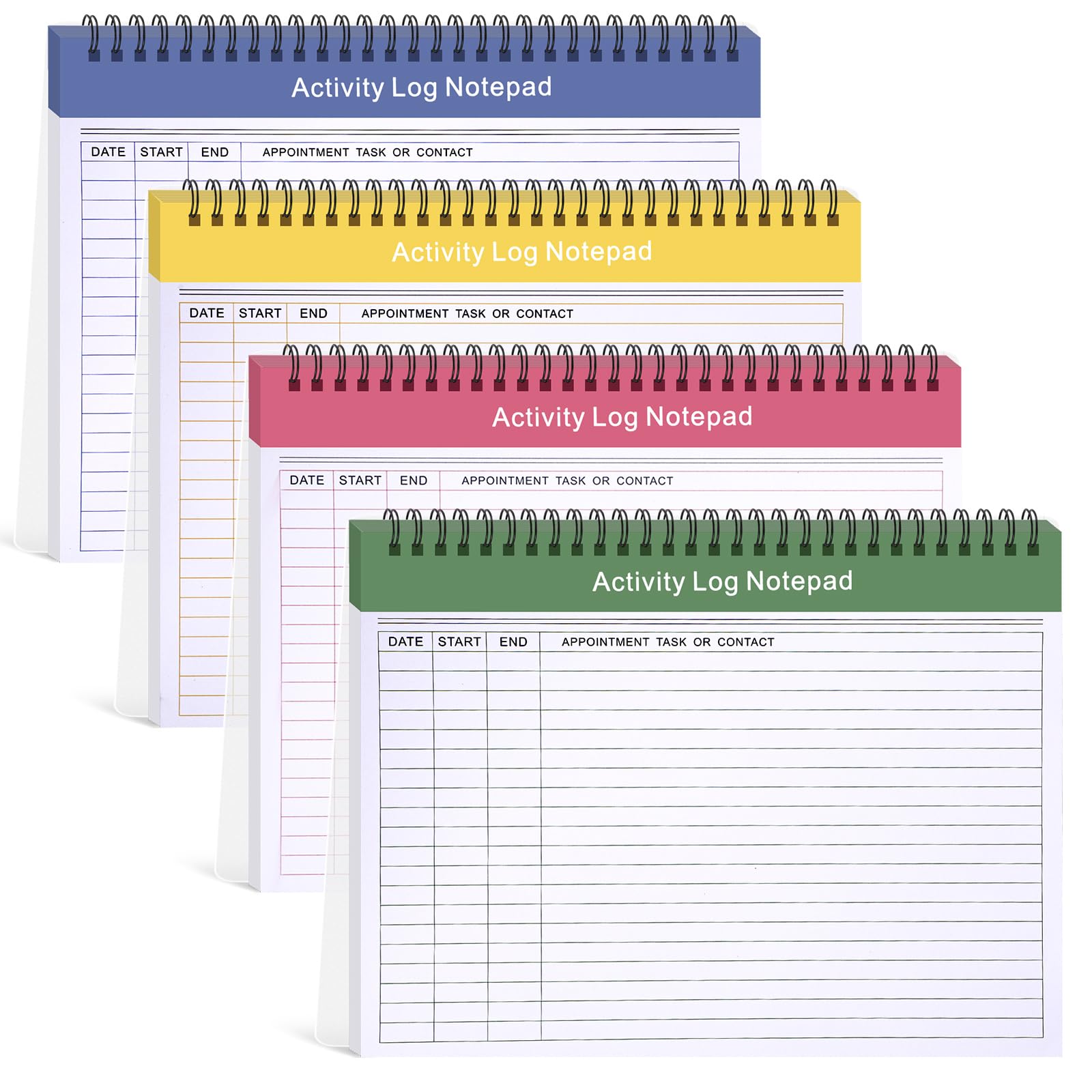 Kisston 4 Pcs Activity Log Notepad Daily Activity Log Book 8.5 x 11 Inches Daily To Do List Notebook Planning Pad Spiral Bound Log Book for Work Boosting Productivity(Bright Color, Activity)