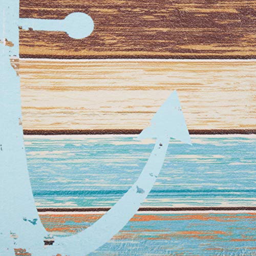 Bathroom Rugs, Kitchen Rug Non-Slip Soft Absorbent Bath Mats with Nautical Anchor Flannel for Bathroom Kitchen and Hallway 24 inches X 71 inches Turquoise/Brown