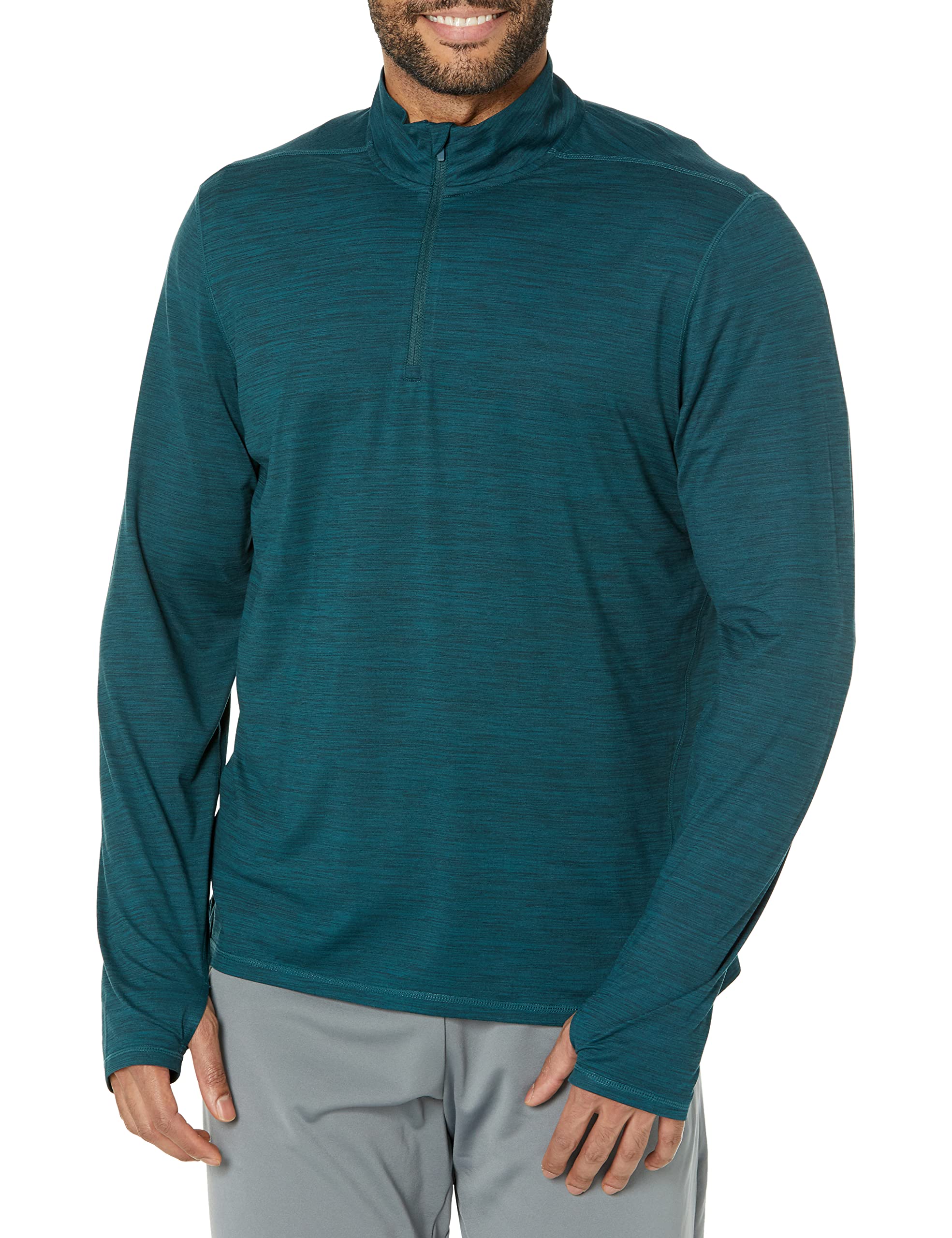 Amazon Essentials Men's Tech Stretch Quarter-Zip Shirt, Dark Green Space Dye, Medium