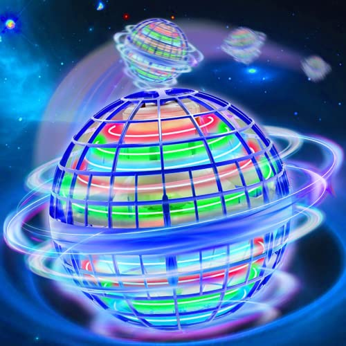 CASEIER Flying Orb Ball Hover Toy, Hand Controlled Floating Ball with RGB Light, 360° Spinning Flying Spinner Mini Drone, Cosmic Boomerang Balls, Magic Levitating Space Toys for Adults Kids (Blue)