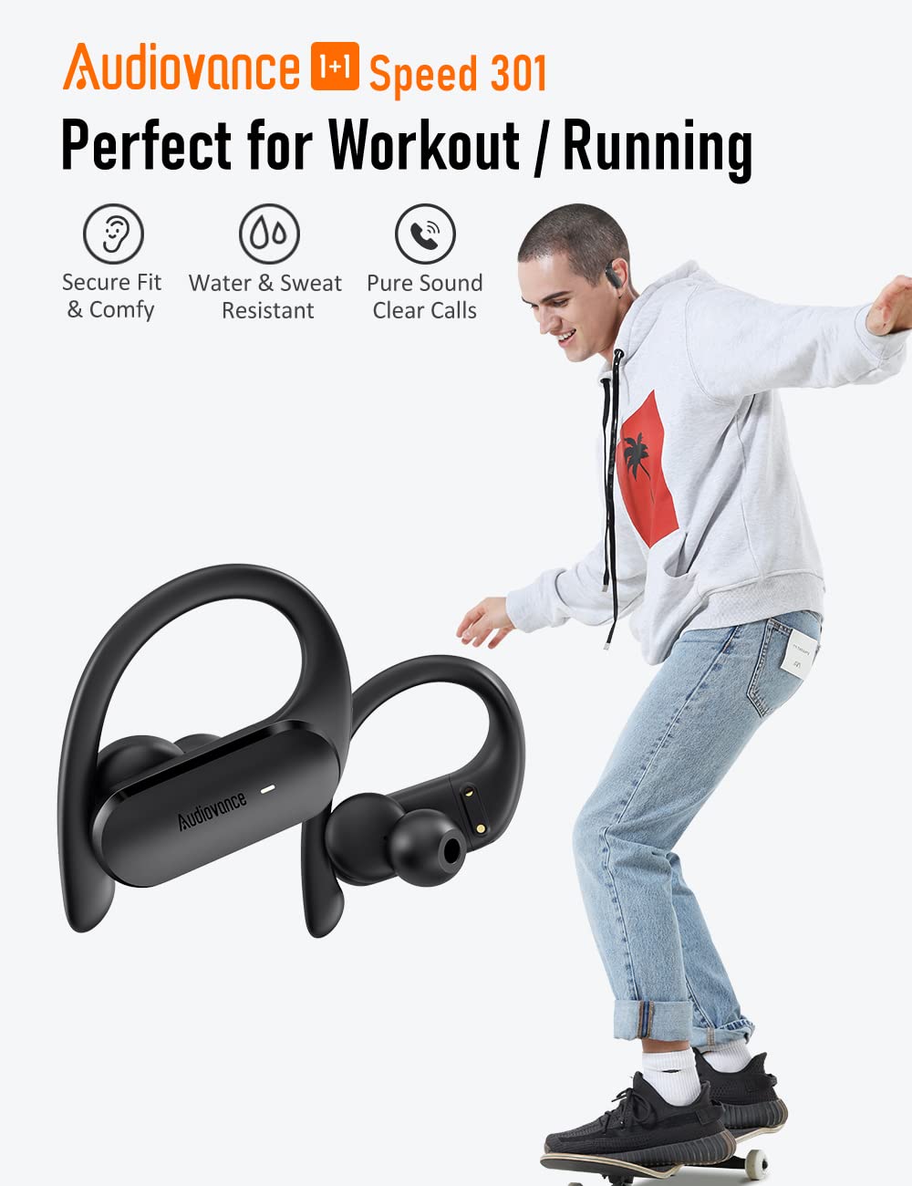 Audiovance 2 Sets Wireless Earbuds Bluetooth Headphones Ideal Gifts, Nature 301 & Speed 301, 2 Sets Wireless Ear Buds for iPhone & Android (SPNT 301)