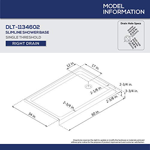 DreamLine Flex 34 in. D x 60 in. W x 76 3/4 in. H Semi-Frameless Shower Door in Brushed Nickel with Right Drain Base and Backwalls, DL-6229R-04