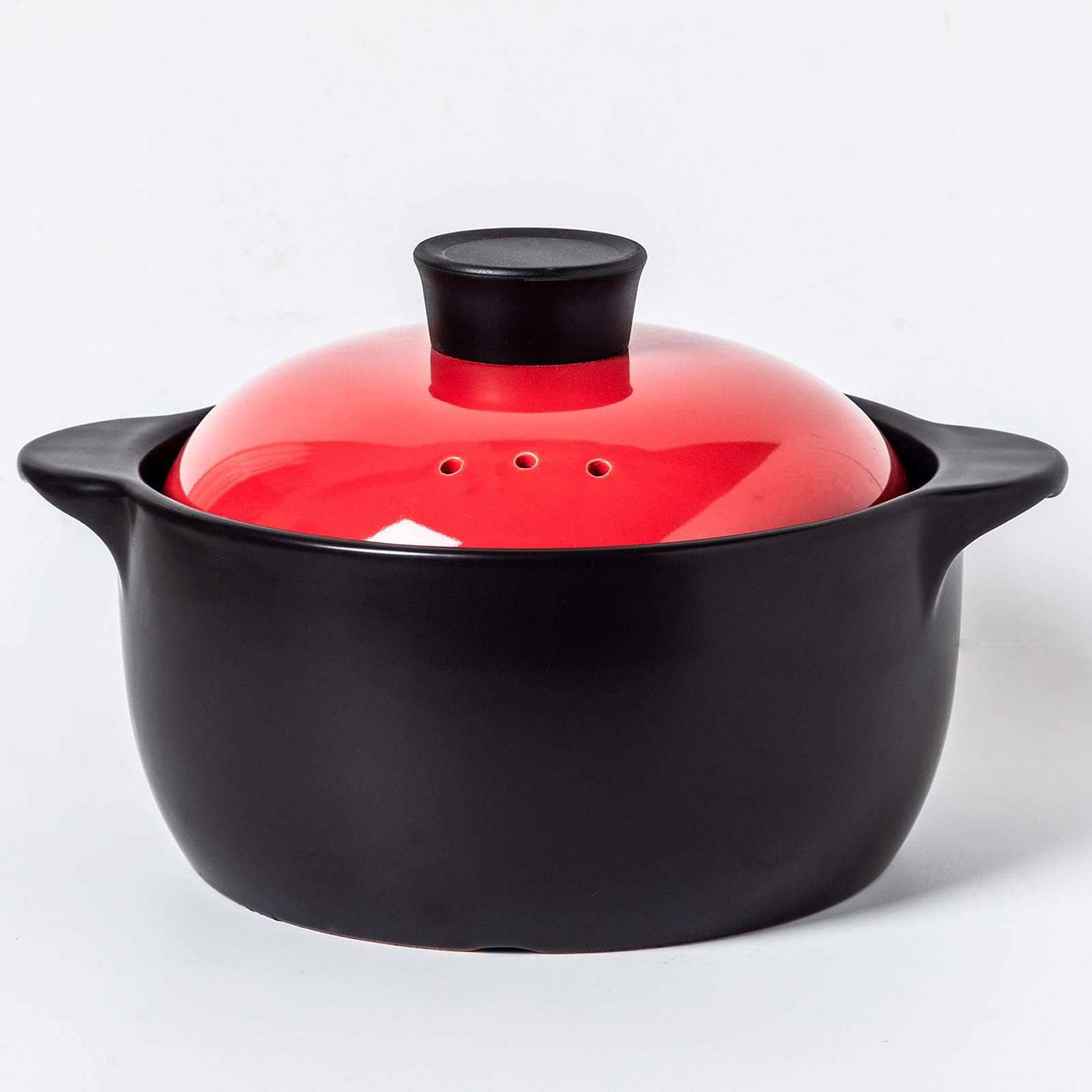 Aroplor 2.65Quart Ceramic Casserole Nonstick stockpot with Lid Red Round Casserole Skillet,Earthen Pot/Ceramic Cookware with Lid,Uniform Heating,Oven Safe,Heat Resistant, Cooking Rice Soup