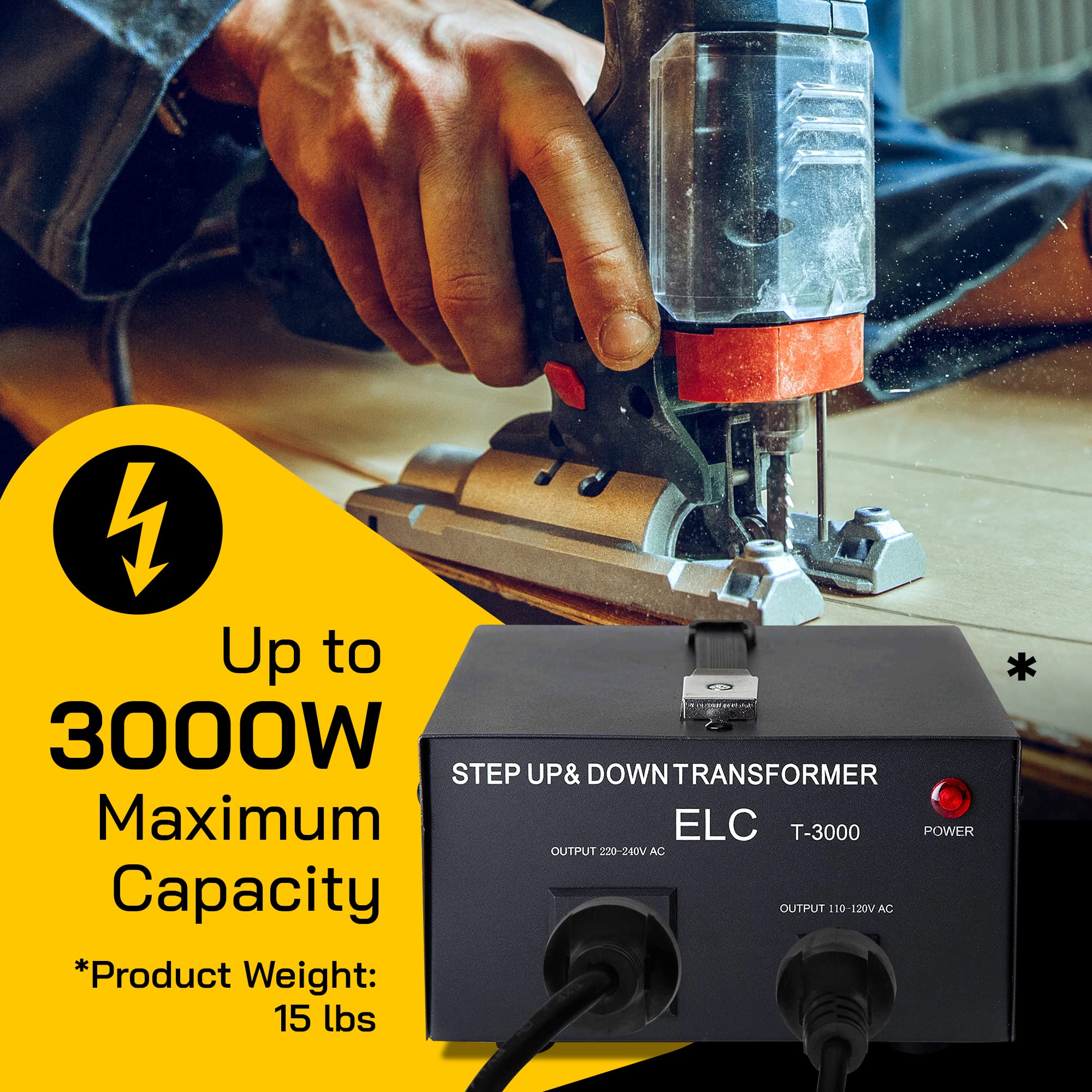 ELC T Series 3000+ Watt Voltage Converter Transformer - Step Up/Down - 110v to 220v / 220v to 110v Power Converter - Circuit Breaker Protection, CE Certified [3-Years Warranty]