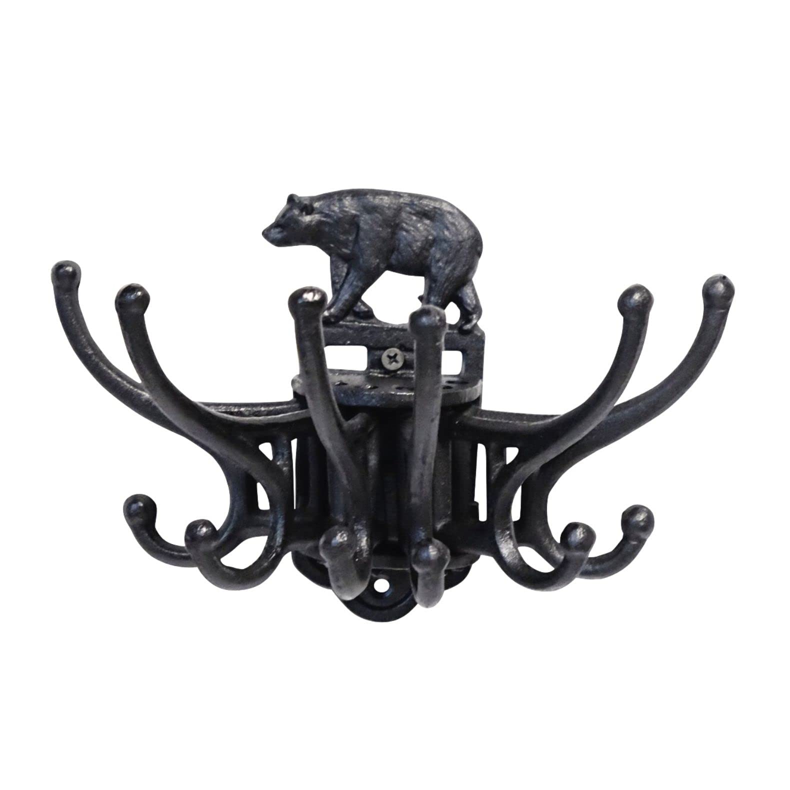 BestGiftEver Decorative Rustic Coat Hooks with Black Bear Accent - Free Spinning Movable Cast Iron Wall Hooks - Rustic Key Hook, Towel Holder, Bag and Coat Hanger for Wildlife and Woodland Theme.