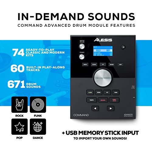 Alesis Drums Command Mesh SE Kit and Drum Essentials Bundle - Electric Drum Set with USB MIDI Connectivity, Drum Throne and On-Ear Headphones