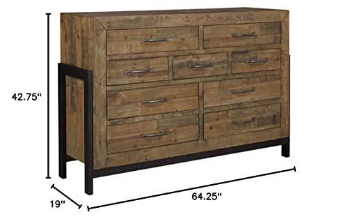Signature Design by Ashley Sommerford Urban Industrial Butcher Block Style 9 Drawer Dresser, Brown