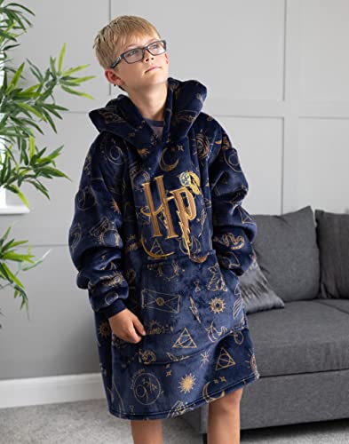 Harry Potter Girls Wearable Blanket Hoodie | Childrens Hooded Sherpa Fleece Pullover HP Hogwarts | Kids Sherpa Lined