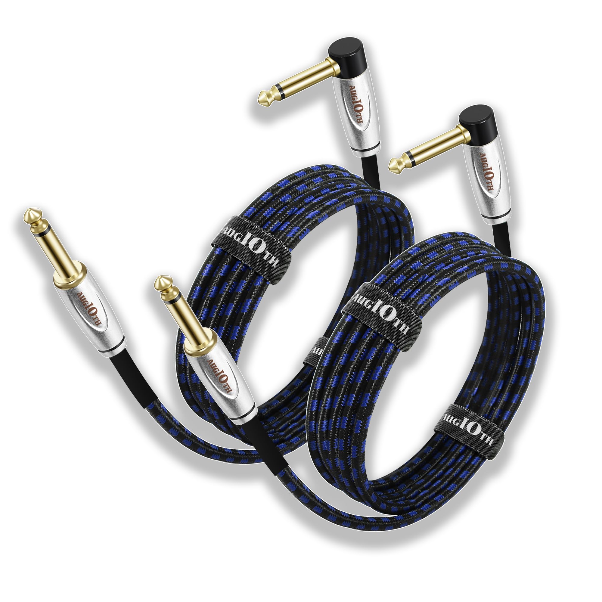 Augioth Guitar Cable 15 ft 2 Pack, Electric Instrument Bass Cable AMP Cord 1/4 Straight to Angled Black and Red Tweed