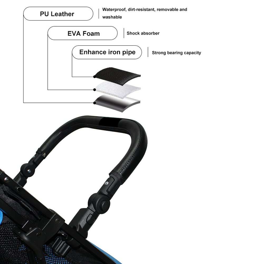 Baby Stroller Bumper Bar, Armrest Handle Crossbar, Black PU Leather