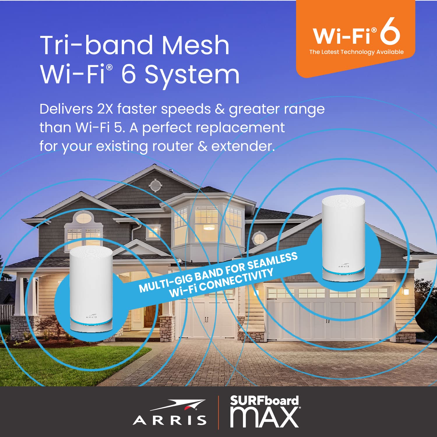 ARRIS SURFboard SB6183 DOCSIS 3.0 Cable Modem (400 Mbps Max Internet Speed) & WC4S AC3800 WiFi 5 Mesh Tri-Band Router System Bundle (WiFi Coverage up to 5,500 sq ft) | Mesh with your Cable Internet