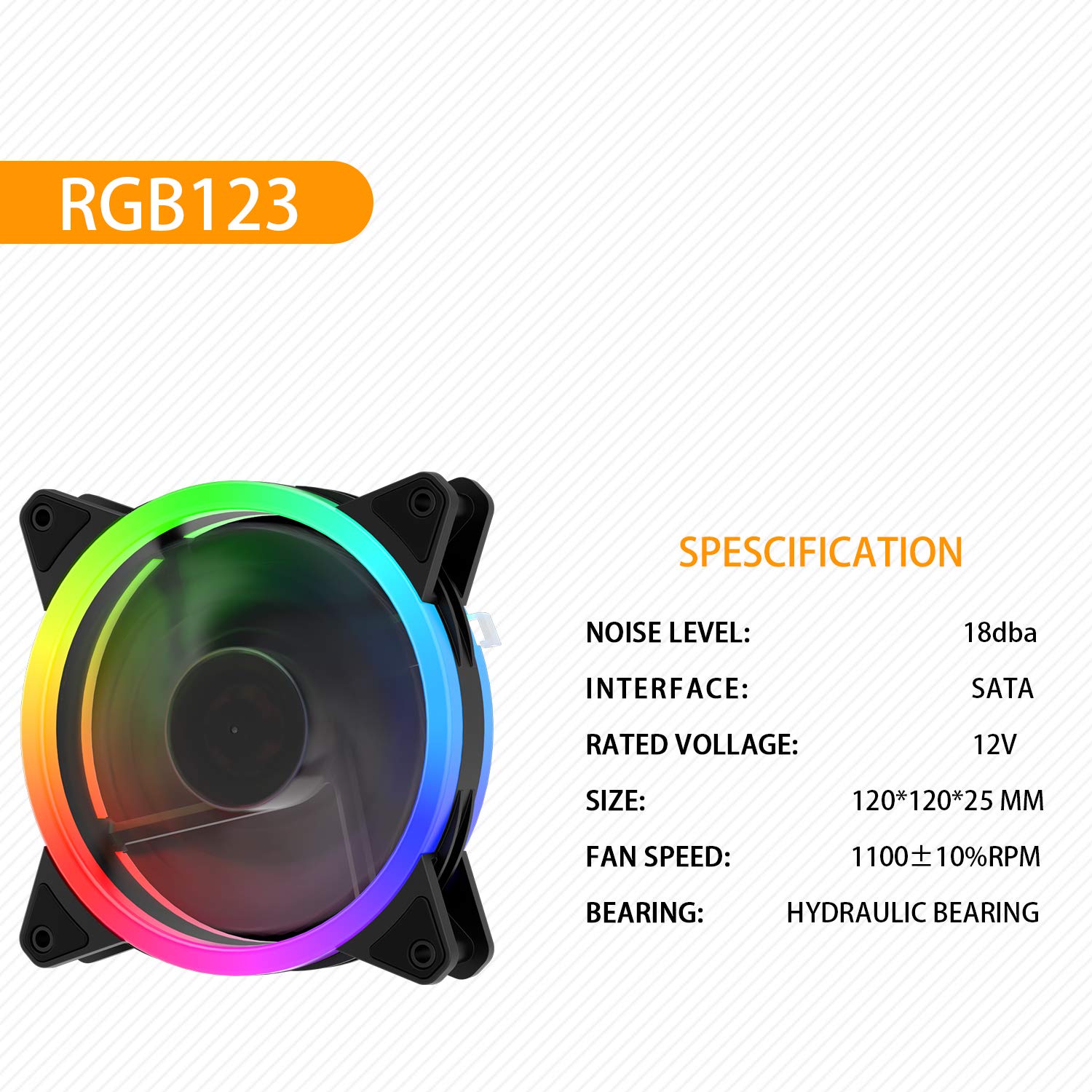 upHere 120mm RGB Case Fan Fan,Quiet Edition High Airflow LED Case Fan for PC Cases-3 Pack,RGB123-3