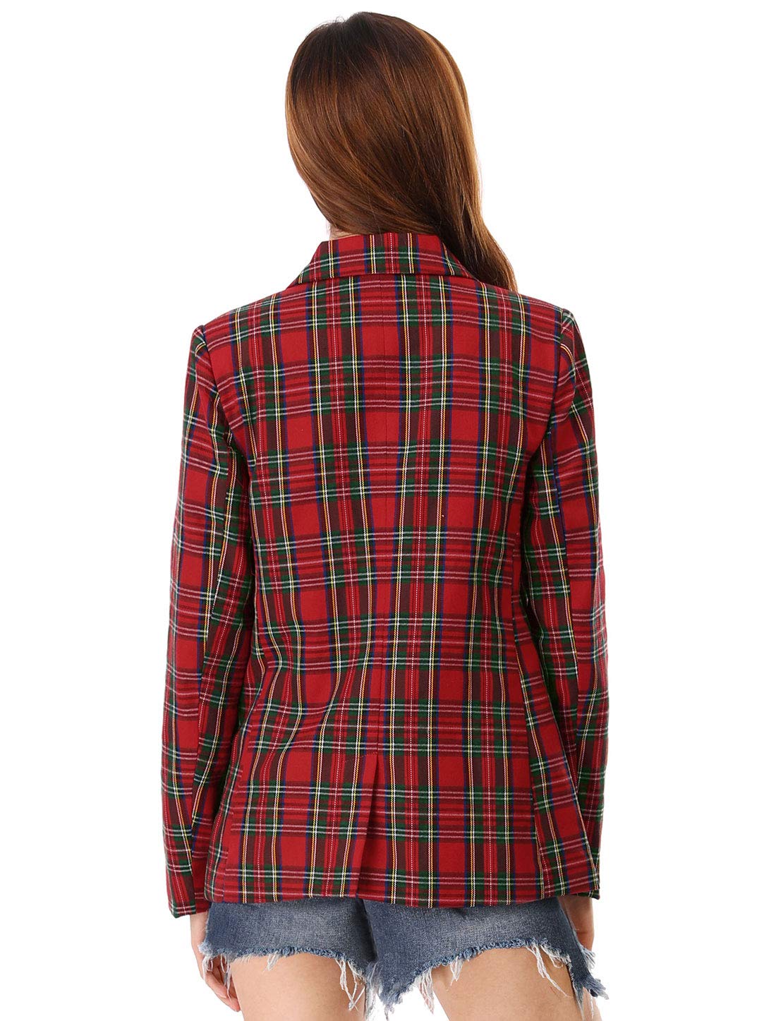 Allegra K Women's Notched Lapel Double Breasted Work Formal Blazer Jacket X-Large Red Green