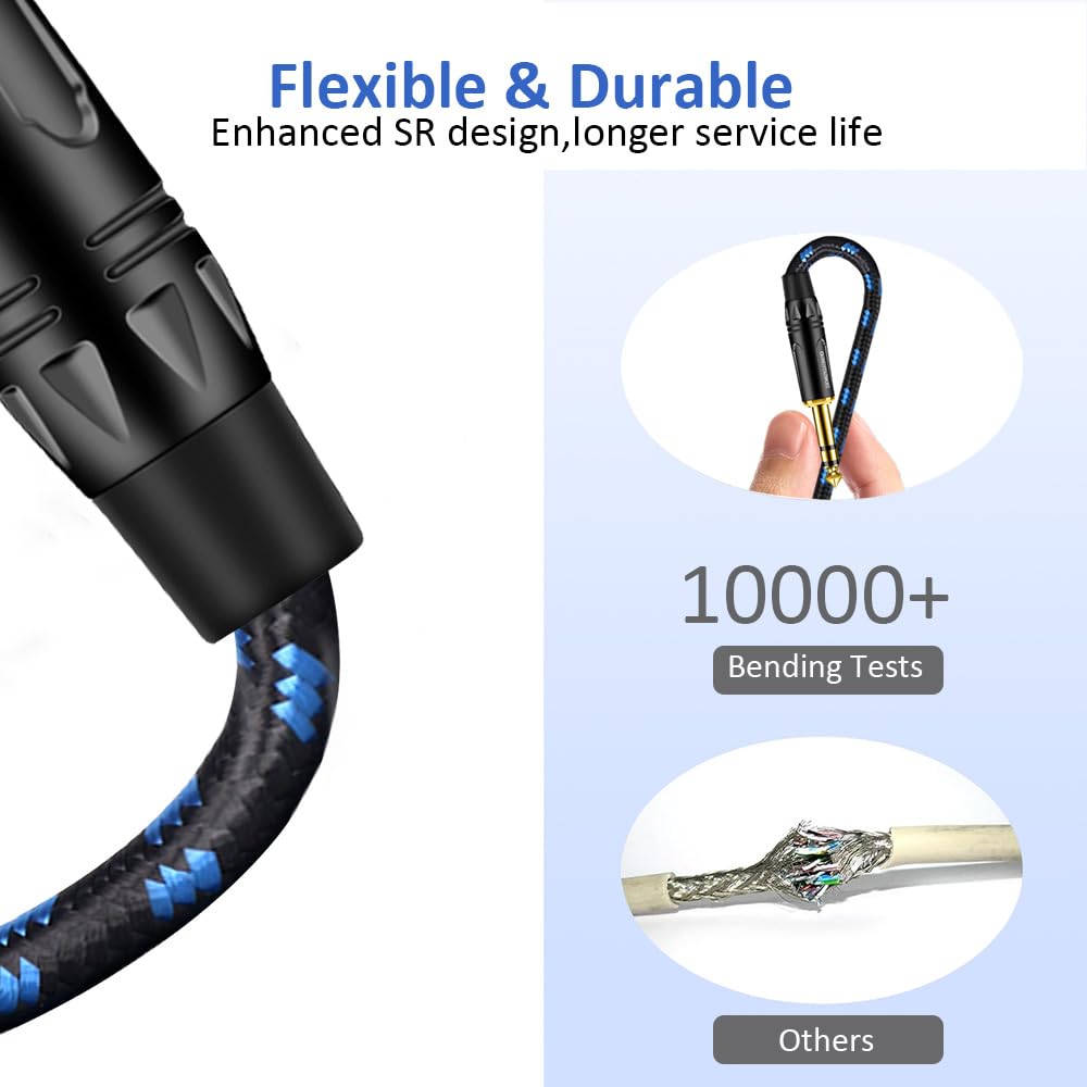 DREMAKE TRS 1/4 Inch to XLR Cable, XLR 3-Pin Female to Quarter Inch Male Patch Balanced Cord, 40FT XLR to Jack 6.35mm TRS Signal Interconnect Cable for Power Amplifier, Speaker System, Audio Console