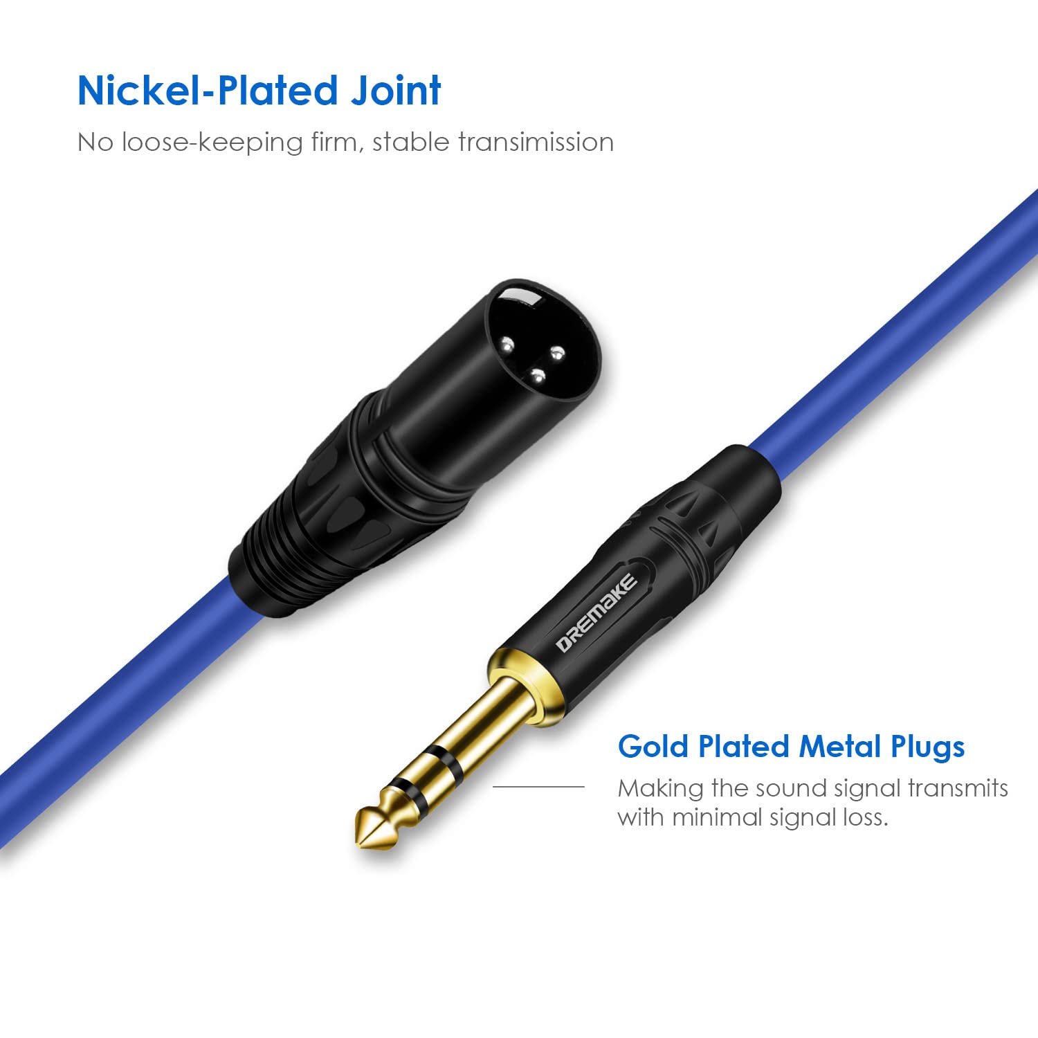 DREMAKE XLR Male to 1/4 Inch 6.35mm/6.5mm TRS Plug Balanced Interconnect Cable 3 Pack, 6 Foot XLR to Quarter inch Mic Cable for Mixing Console, AMP, Speaker System, Power Amplifier