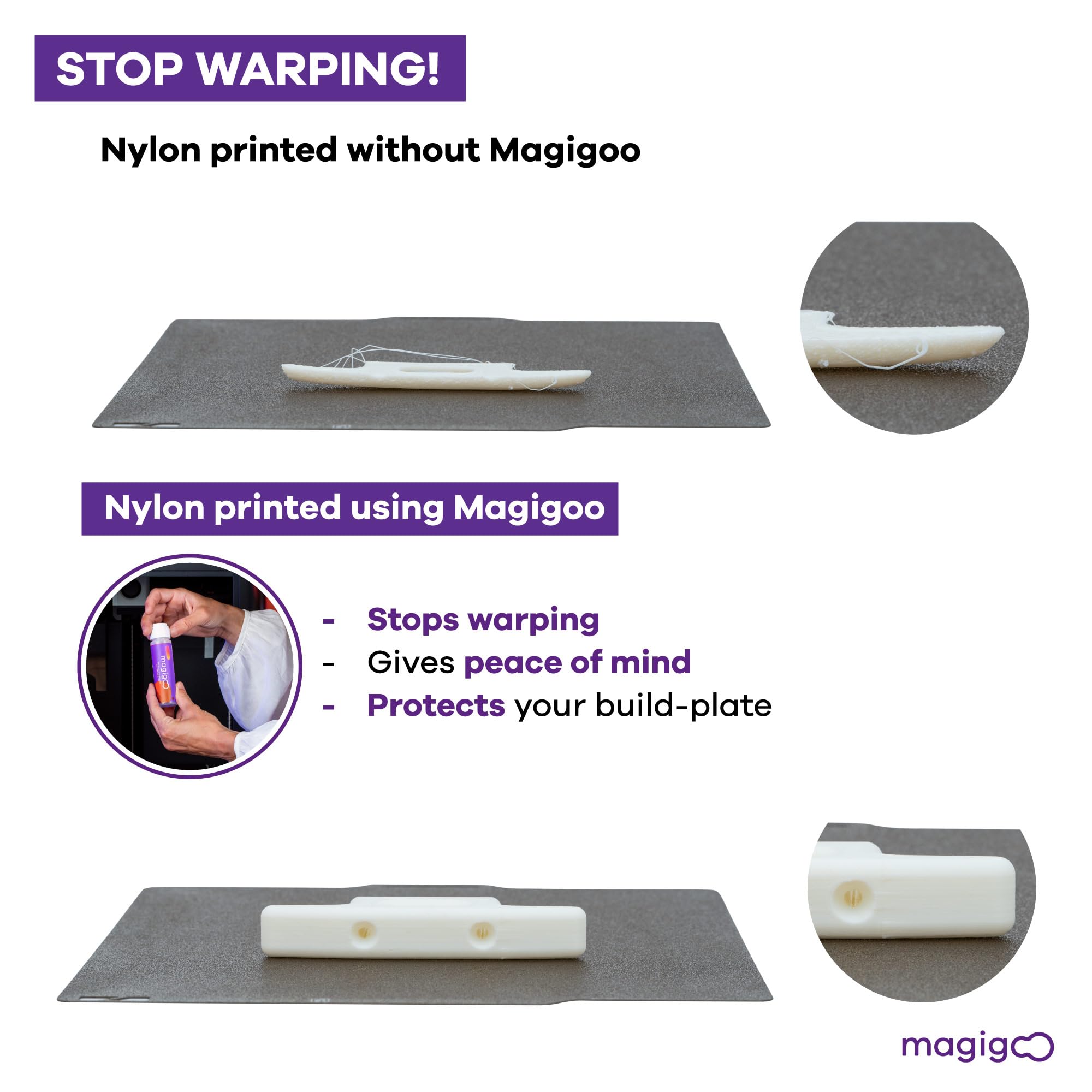 Magigoo - MPA2019 3D Printer Adhesive Glue - Long-Lasting and Reduces Warping for Nylon Filaments on Flex Plate, Glass, PEI, Buildtak & Kapton - 3D Printing Accessories, Supplies, and Materials (50mL)