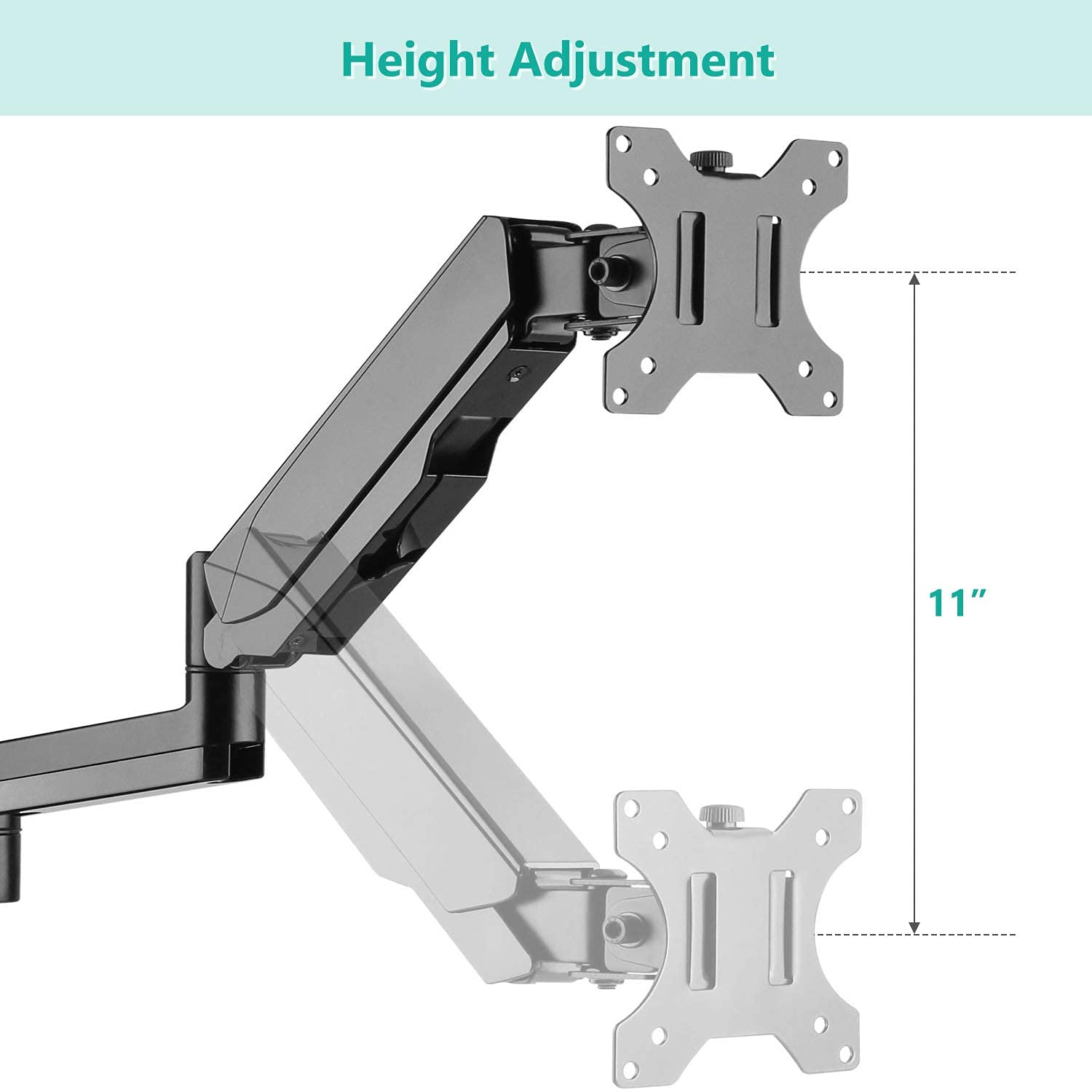 WALI Premium Single Fully Adjustable Gas Spring Arm for WALI Monitor Mounting System (GSAM001), Black