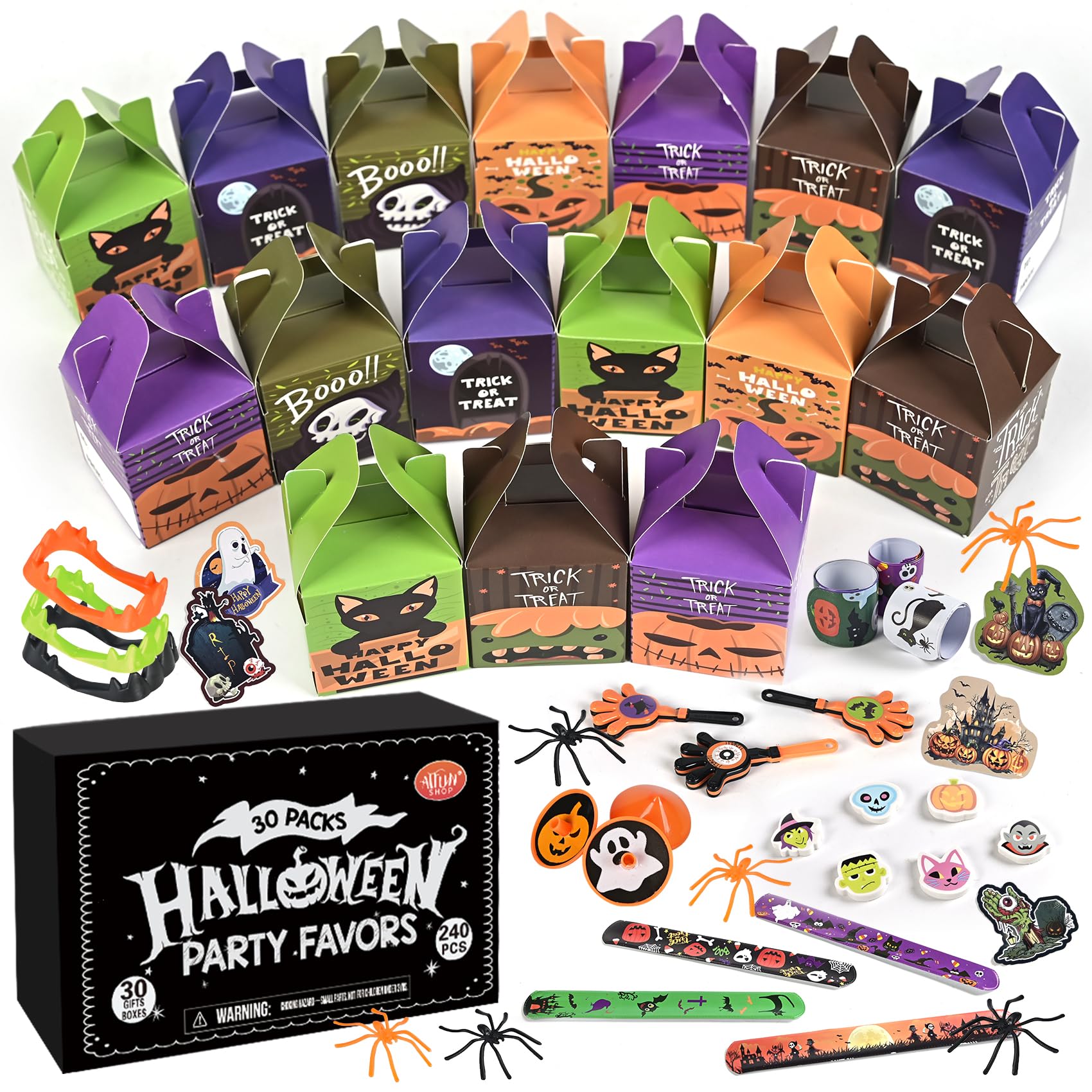 ATFUNSHOP 30PACKS Halloween Treat Boxes and Party Favors 240PCS Trick or Treat Candy Boxes for Classroom Students Exchange Halloween Carnival Prizes