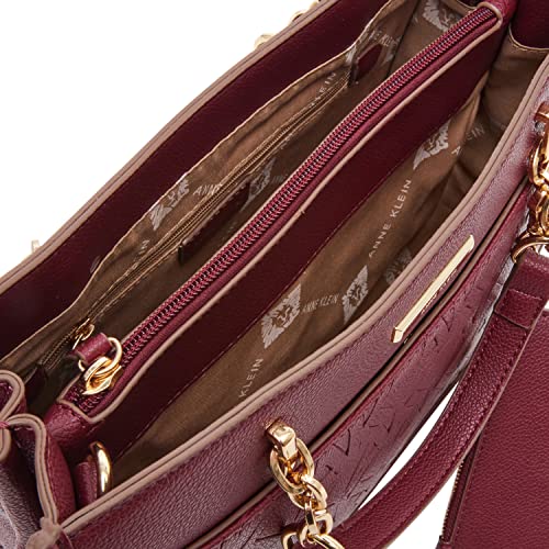 Anne Klein Womens Anne Klein embossed satchel, Rhubarb/Rhubarb, One Size US