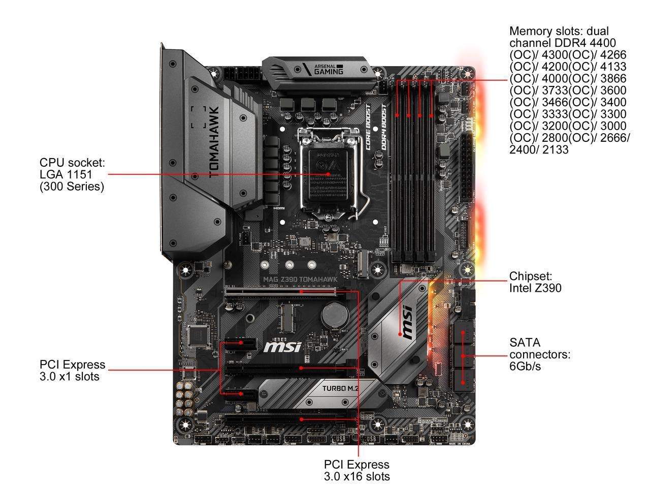 MSI MAG Z390 Tomahawk LGA1151 (Intel 8th and 9th Gen) M.2 USB 3.1 Gen 2 DDR4 HDMI DP CFX Dual Gigabit LAN ATX Z390 Gaming Motherboard