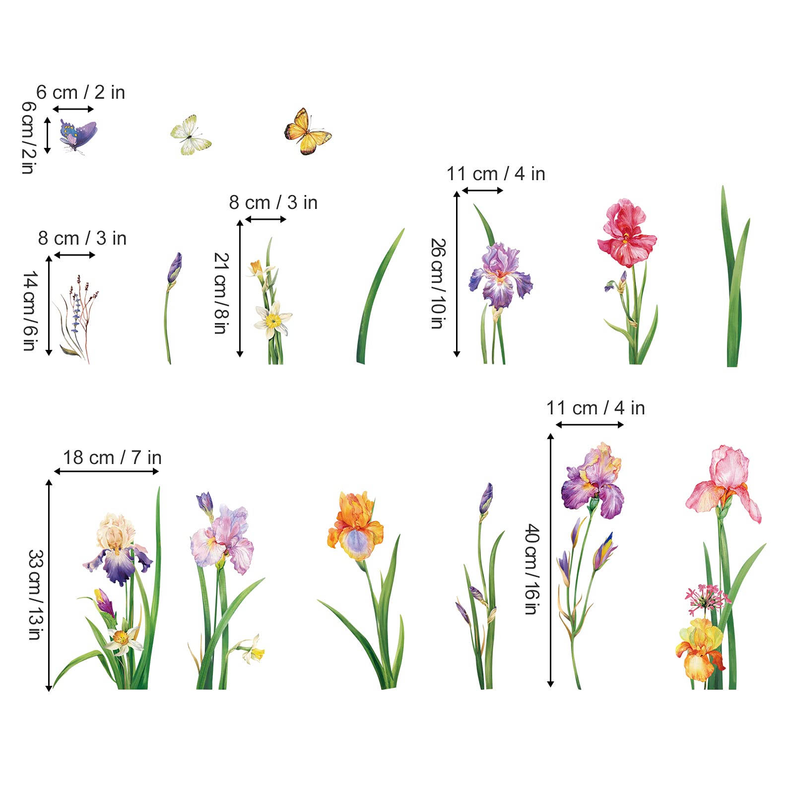 decalmile Garden Flower Window Clings Double Sided Iris Floral Spring Easter Window Decals Glass Window Doors Window Stickers Gifts for Mom