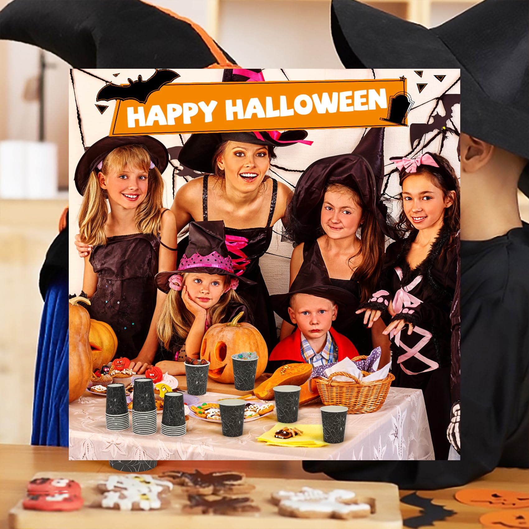ATFUNSHOP Halloween Disposable Cups 30PCS Spiders Web Party Paper Cups 9OZ