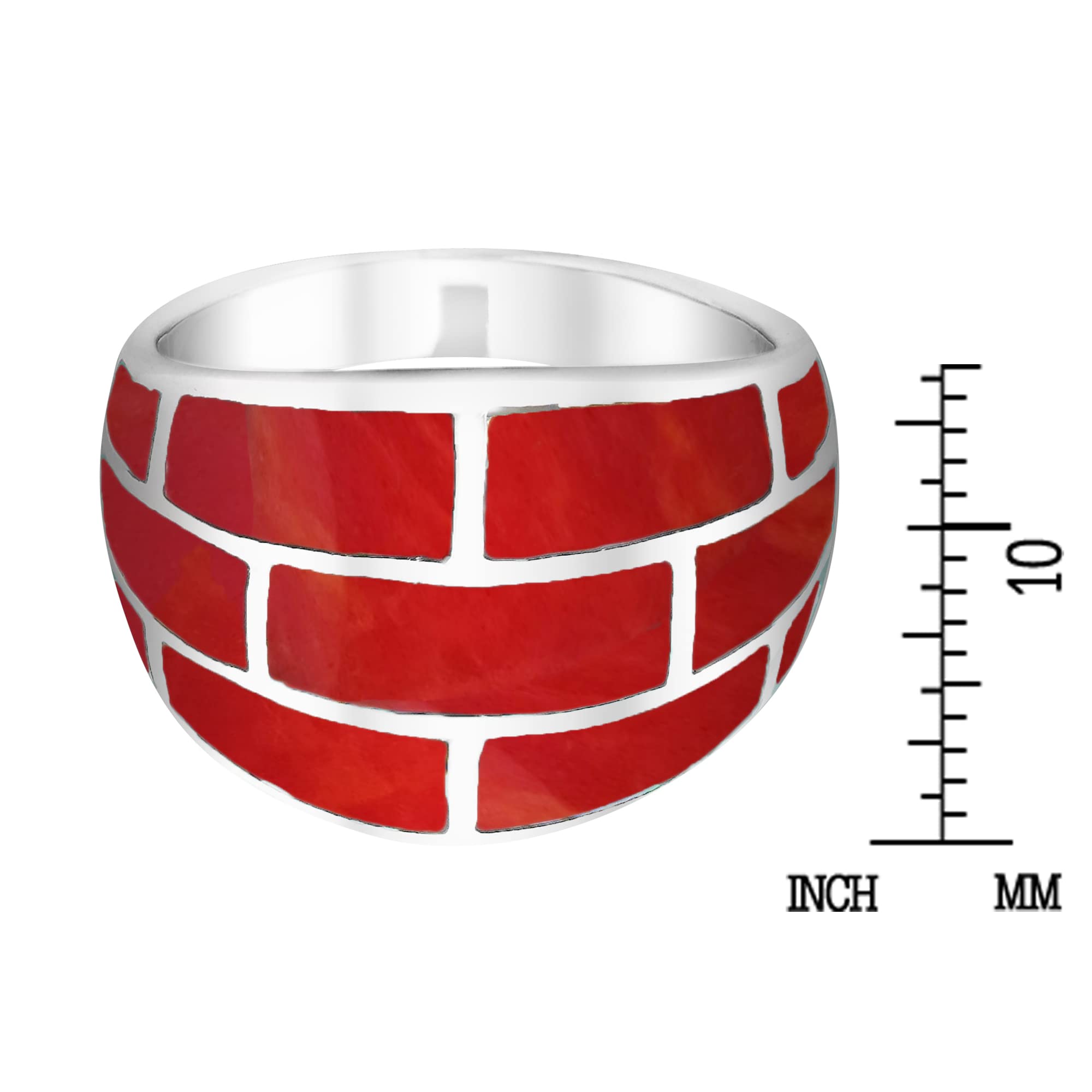 AeraVida Modern Brick Blocks Reconstructed Red Coral Sterling Silver Ring