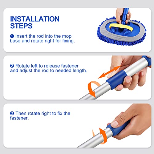 Conliwell 41" Microfiber Car Wash Brush with Long Handle Car Washing Mop Kit Mitt Sponge Car Cleaning Supplies Kit Duster RV Washing Car Brush Accessories, 1 Chenille Scratch-Free Replacement Head…
