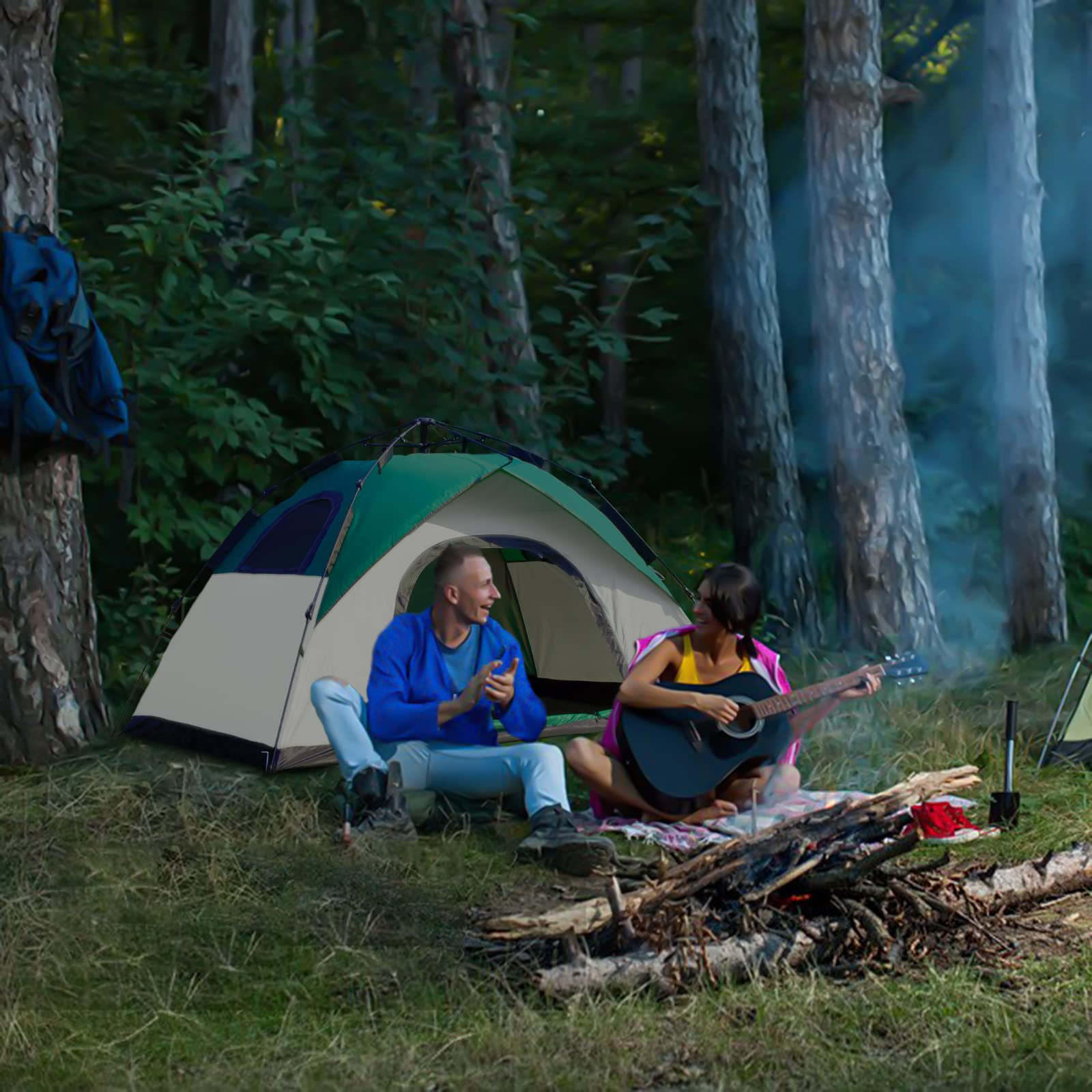 anngrowy 2 Person Pop Up Camping Tent, Waterproof, Windproof, Lightweight, Portable, 82.55947in