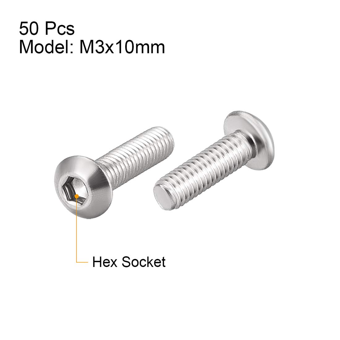 uxcell M3x10mm Machine Screws Hex Socket Round Head Screw 304 Stainless Steel Fasteners Bolts 50pcs