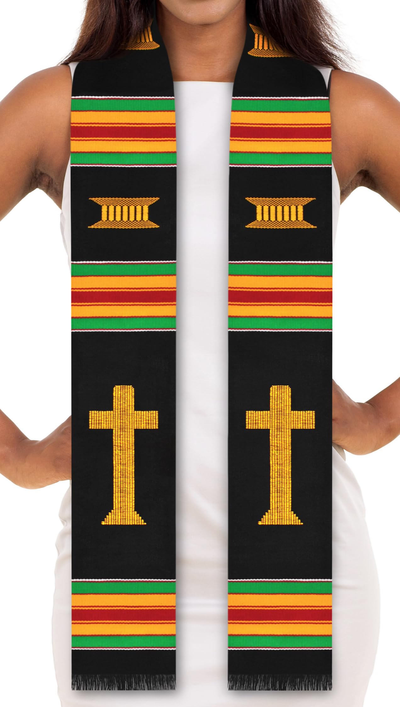 ADVANSYNC Cross Kente Stole (New Beautiful Black)
