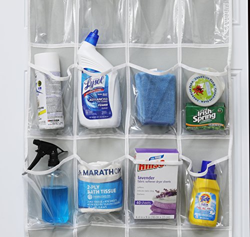 Simple Houseware 24 Pockets Large Clear Pockets Over The Door Hanging Shoe Organizer, Gray (56" x 22.5")