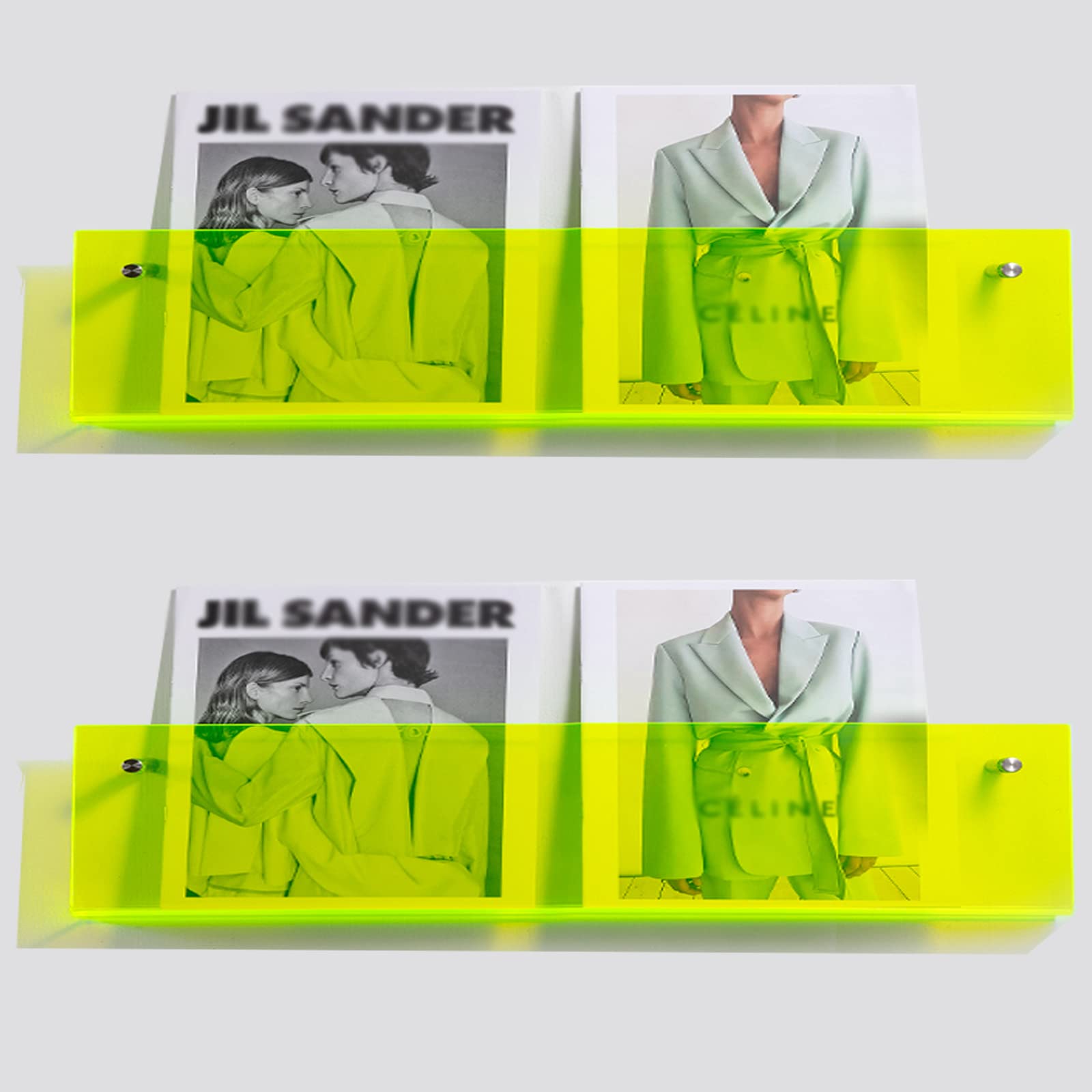 NOBIFT Floating Acrylic Magazine Storage Shelves - 2 Pack Wall Mounted Display Bookshelf for Home & Office Waiting Room