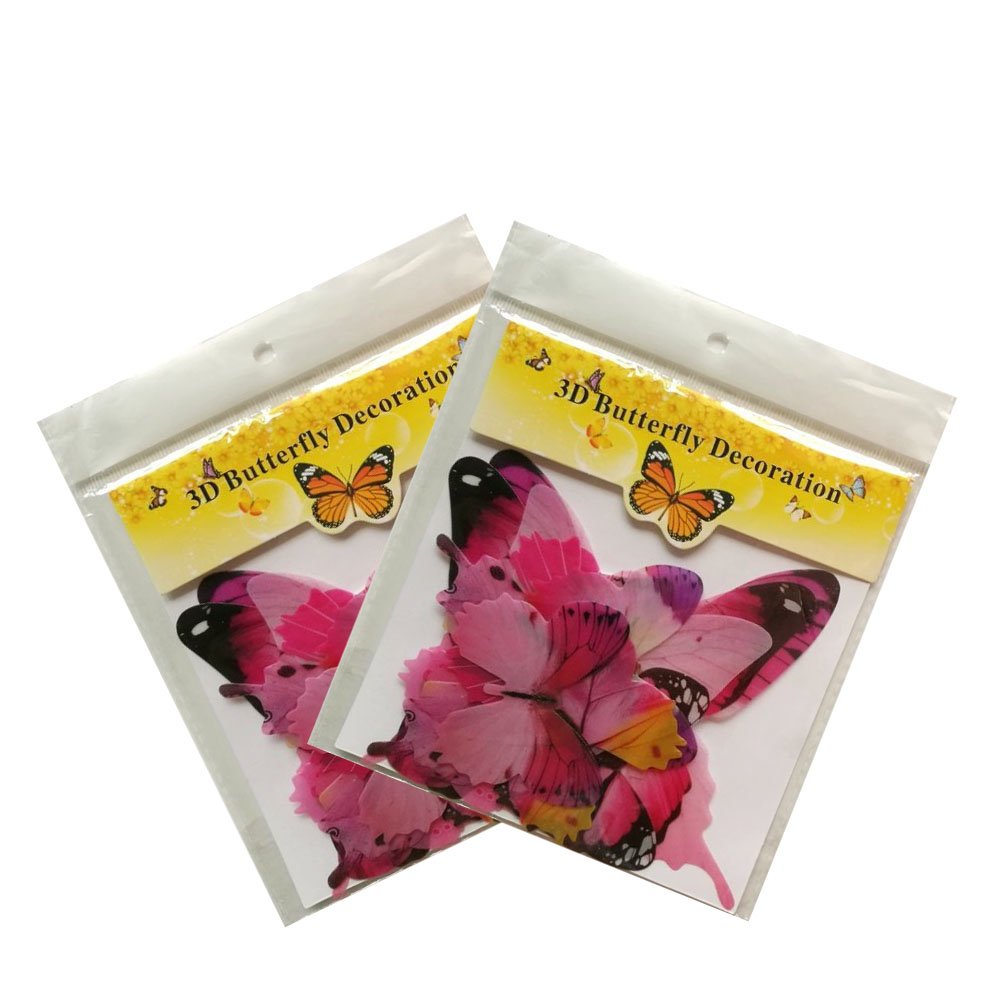 Trubetter Pink Butterfly Wall Decals, 24 Pcs 3D Removable Waterproof Stickers for Home and Room Decoration