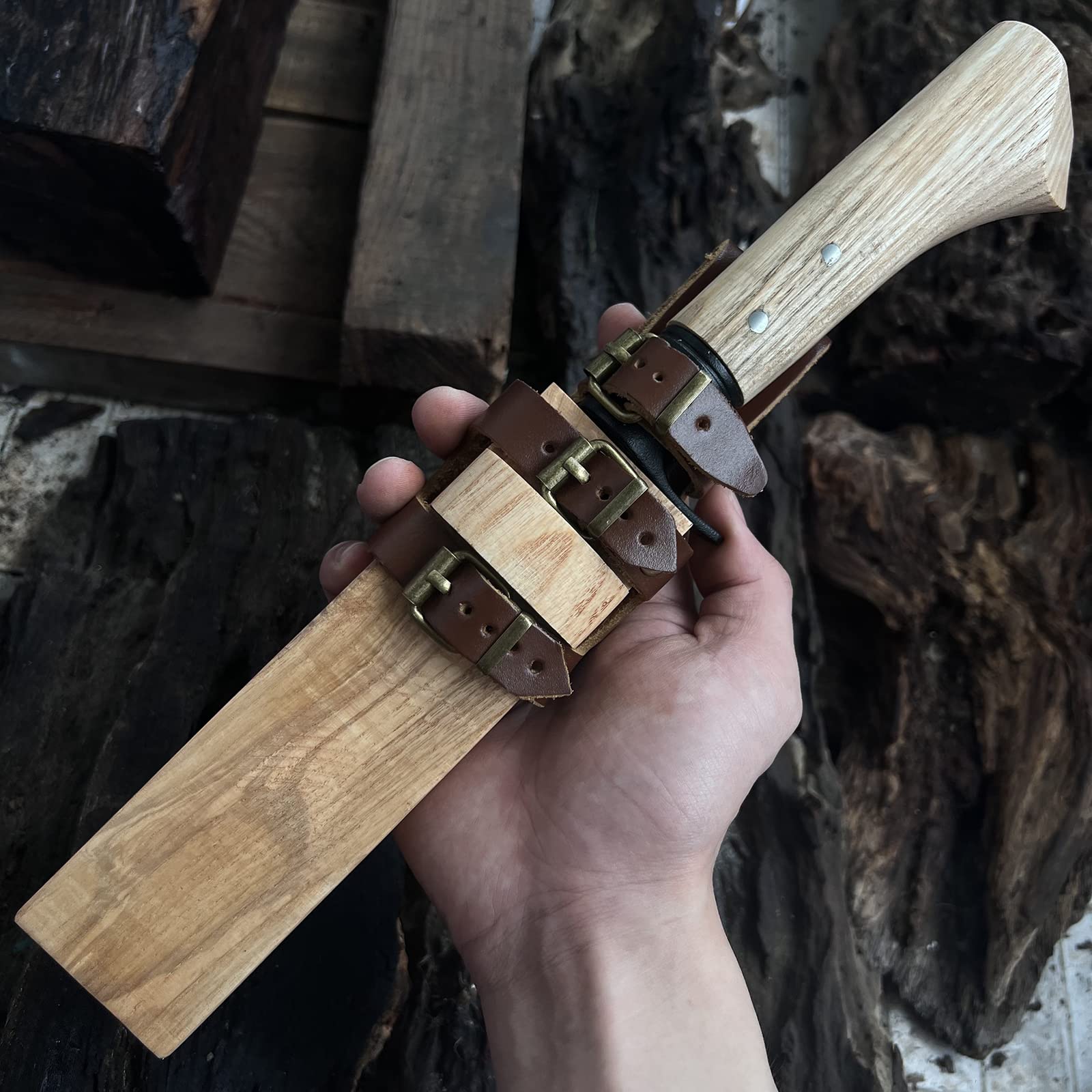 AULAKNIV Damascus Tanto Fixed Blade Hunting Knife with Wooden Sheath, Japanese Camping Survival Knives with Wooden Handle