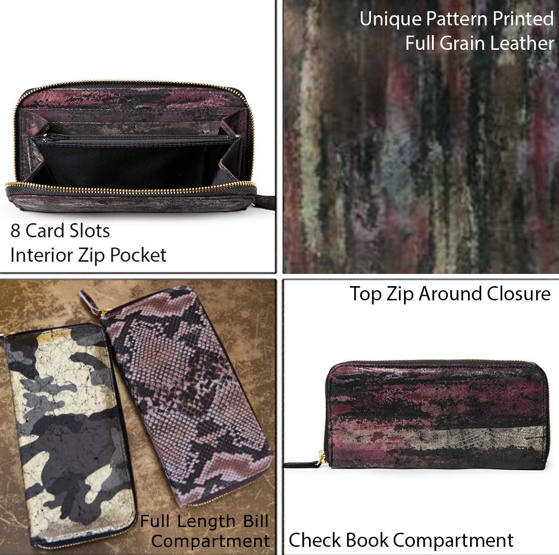 CoFi Wallets - Genuine Handmade Full Grain Leather Zip Wallet, Unique Black Anaconda Pattern