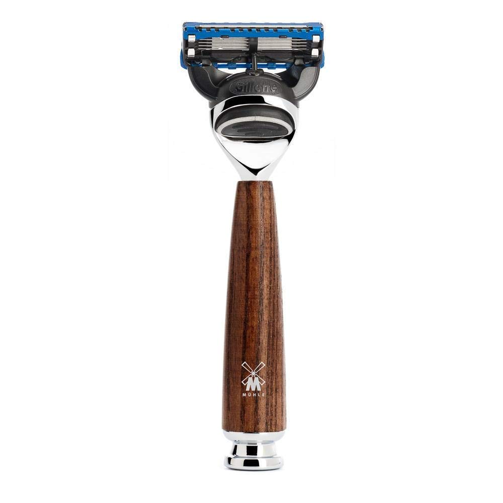MÜHLE RYTMO Steamed Ash 4-piece Pure Badger 5-Blade Razor Modern Luxury Wet Shaving Set - Perfect for Every Day Use, Barbershop Quality Close Smooth Shave