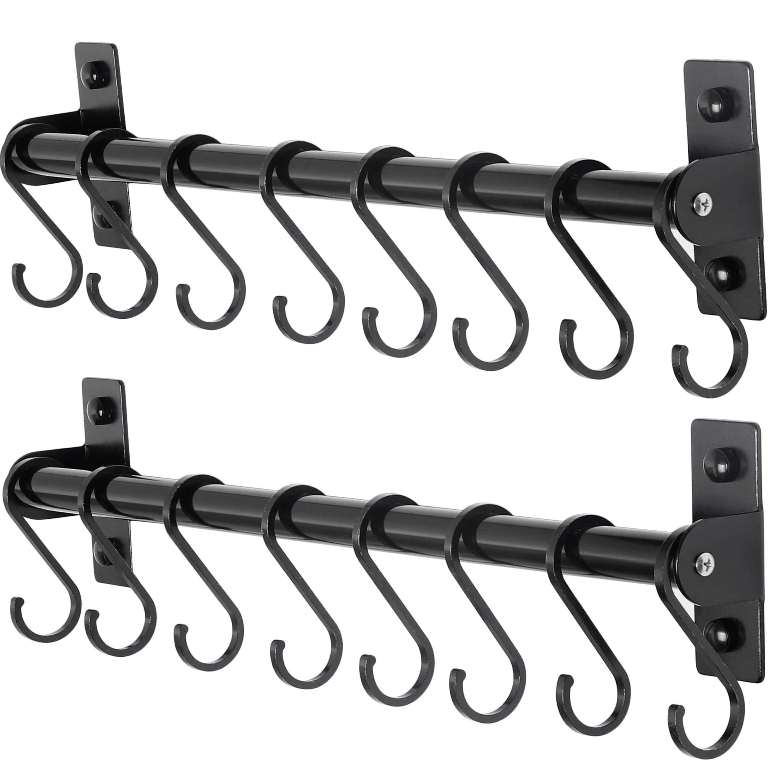 Dseap Kitchen Utensil Holder Hanger, Pot and Pan Rack wall mounted, Kitchen Rail with 8 Hooks for Hanging Cooking Utensils, Mugs, Spoons, Wall Mounted, Black, Pack of 2