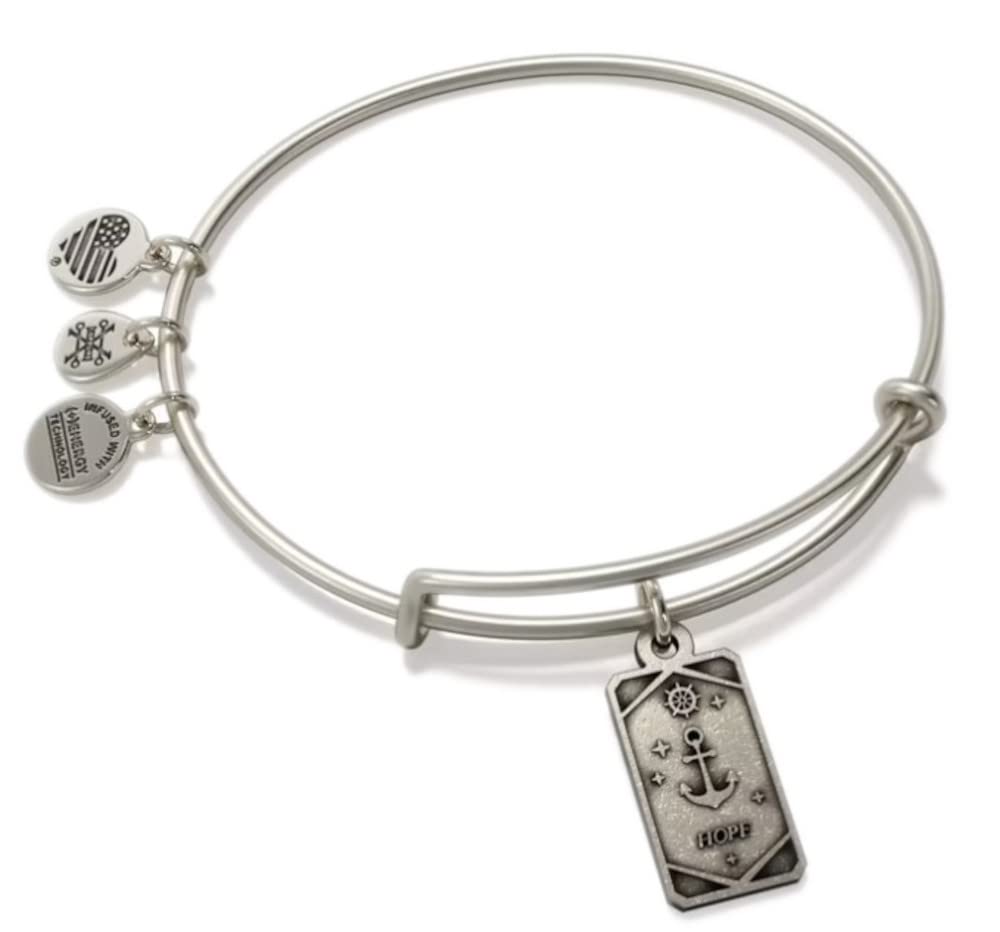 Alex and Ani Path of Symbols Expandable Bangle for Women, Hope Anchor Oracle Charm, Rafaelian Silver Finish, 2 to 3.5 in