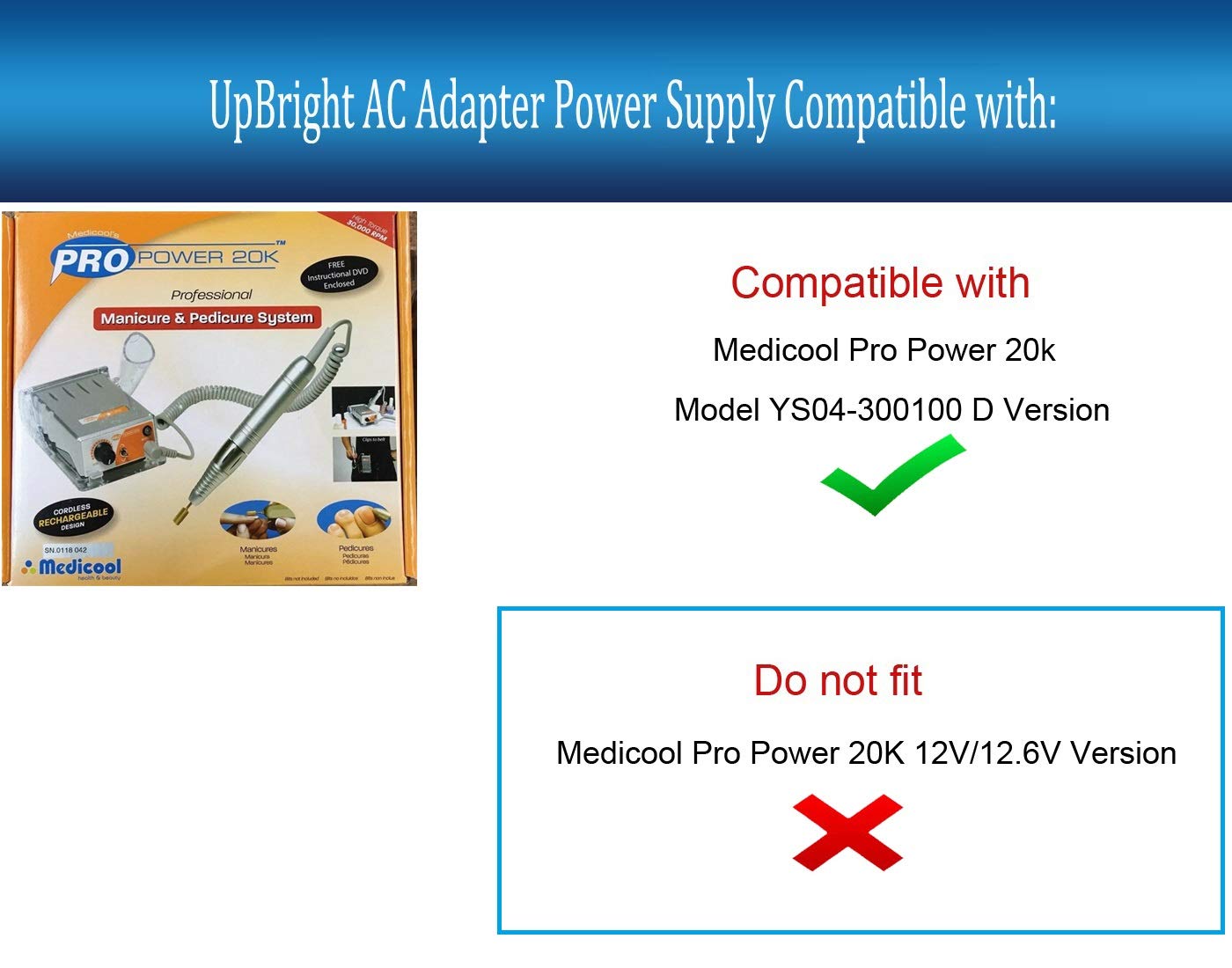 UpBright 30V AC/DC Adapter Compatible with Medicool Pro Power 20k PPFLEX PP Flex ProPower Flex Portable Nail File YS YS04-300100D YS04-3001000 TDX-3001000 XY XY36S-3001000Q-UW 30VDC 1A Supply Charger