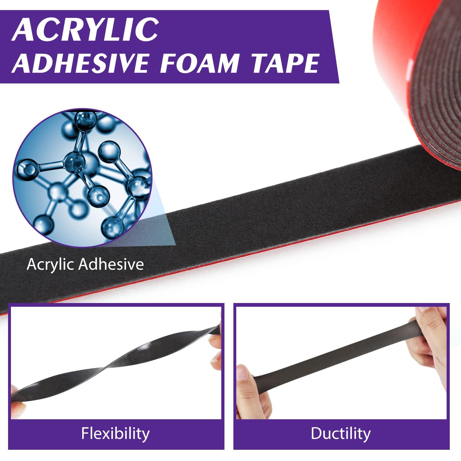 EMITEVER Double Sided Tape, Heavy Duty Acrylic Foam Mounting Tape, 23Ft x 0.6In Two Sided Adhesive Tape, 2 Sided Tape for Automotive, Home, Office Decor