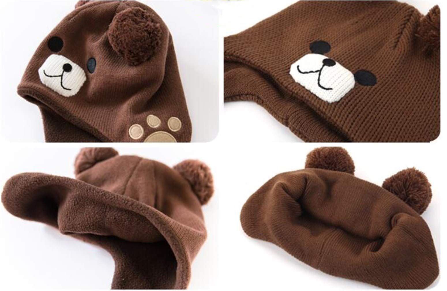 LLmoway Infant Toddler Boys Girls Beanie Kids Winter Fleece Ear Flaps Hat Cotton Knit Pom Cap Coffee