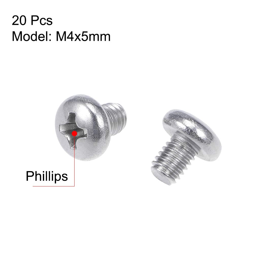 uxcell M4x5mm Machine Screws Pan Phillips Cross Head Screw 304 Stainless Steel Fasteners Bolts 20Pcs