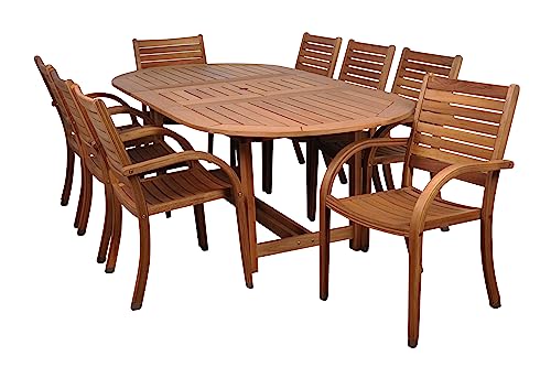 Amazonia Arizona 9 Piece Oval Outdoor Dining Set | Eucalyptus Wood | Durable and Ideal for Patio and Backyard